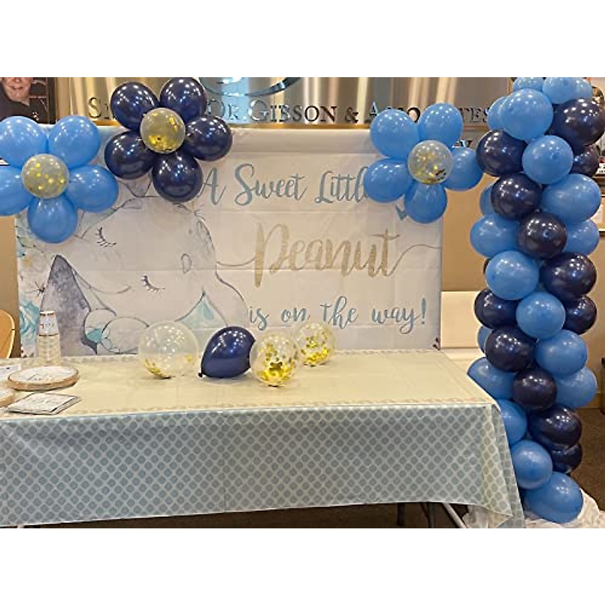 Avezano Boy Elephant Baby Shower Backdrop Blue Floral Rose Jungle Elephant Baby Shower Background 7x5ft Vinyl Blue and Gold Elephant Baby Shower Party Decorations Backdrops for Boys