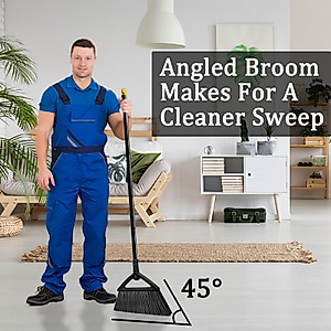 SZJYHQY 4PCS Heavy Duty Broom, Restaurant Angle Broom with Long Pole, Brooms for Sweeeping Indoor, Outdoor Broom for Courtyard Garages Slidewalk, Indoor Broom for Kitchen Lobby Canteen (Black)