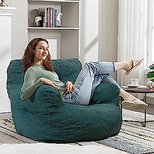 Recaceik Bean Bag Chairs, Soft Cotton Linen Bean Bag Chair with Filler, Fluffy Lazy Sofa, Comfy Cozy BeanBag Chair with Memory Foam for Small Spaces, Bedroom, Living Room, Dorm, Teal