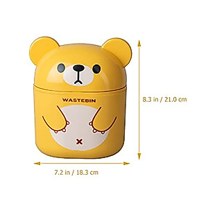 LIFKOME Cute Mini Desktop Trash Can Desktop Cartoon Bear Garbage Can Cute Plastic Trash Can Shake Cover Bucket Small Paper Basket Flipping Trash Bin for Kitchen Yellow
