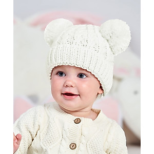 MOK Baby Beanie for Girls Cable Knit Winter Hat with Double Pom Pom Skull Hats