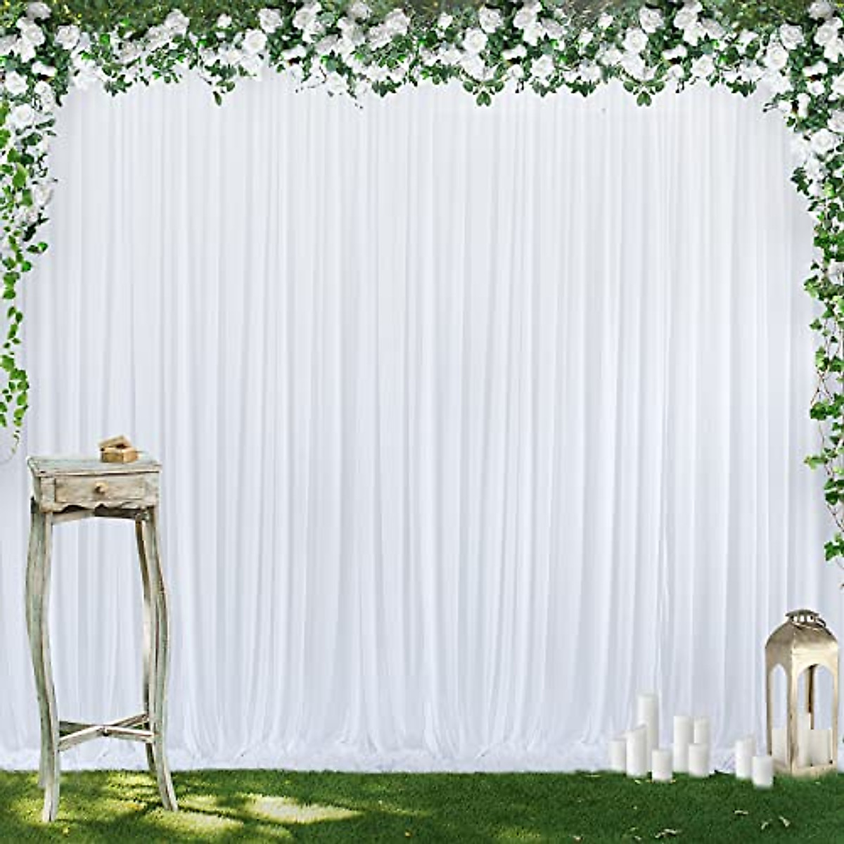 30 ft x 10 ft Wrinkle Free White Backdrop Curtain Panels, Polyester Photography Backdrop Drapes, Wedding Party Home Decoration Supplies