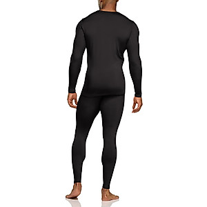 TSLA Men's Thermal Underwear Set, Microfiber Soft Fleece Lined Long Johns, Winter Warm Base Layer Top & Bottom, Soft Micro Fleece Fly-front Black, X-Large