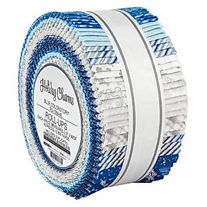 Jelly Roll - Holiday Charms Blue Colorstory Christmas Winter Silver Metallic 2.5" Strips Roll-Ups Bundle Quilter's Cotton Fabric Precuts (RU-1084-40)
