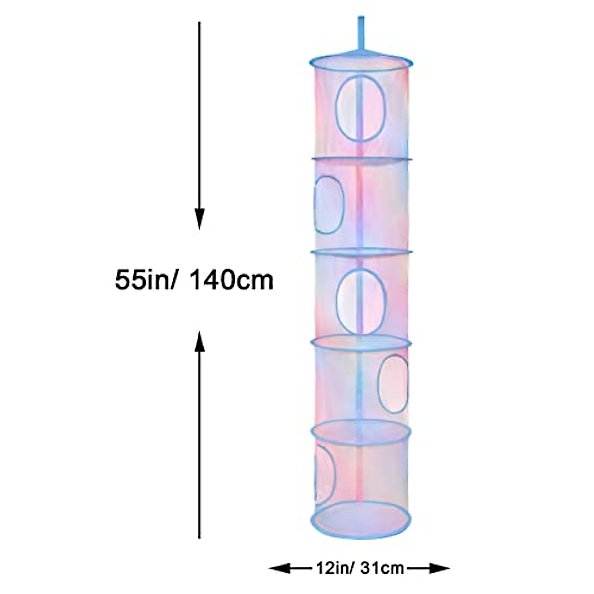 2Pcs Hanging Mesh Space Saver Bags Organizer, Foldable Stuffed Animal Storage Organizer 5 Compartments Toy Storage Organizer for Kid Room Toys, Gloves,Hats,Socks Storage Rainbow