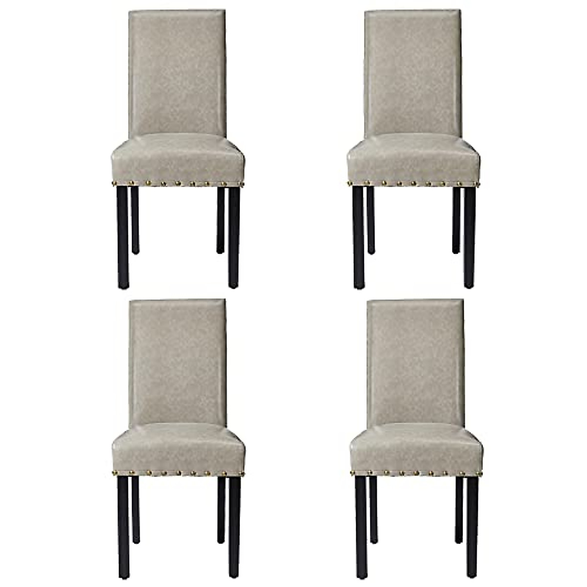 glitzhome Set of 4 Upholstered Chairs, PU Leather Dining Room Kitchen Side Chair with Nailhead Trim and Rubber Wood Legs, Gray