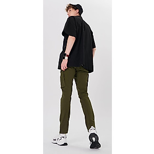 Plaid&Plain Men's Cargo Pants Slim Fit with 3D Shape and Stretchy Fabric C804 Olive 32WX28L