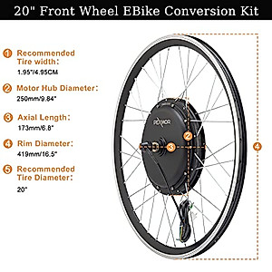 PEXMOR Electric Bike Conversion Kit,36V 750W 24"/20" Front Wheel Ebike Conversion Kit, Electric Bicycle Hub Motor Kit with LCD Display/Controller/PAS/Brake Lever/Torque Arm (20 Inch)