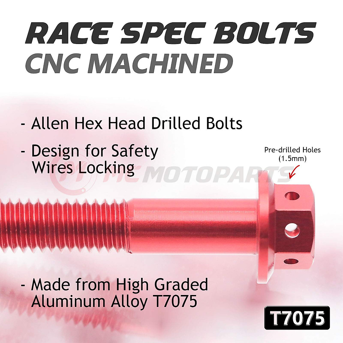 MC MOTOPARTS Pre-drilled CNC Race Spec Bolts M6 x 20mm Flanged HEX Head Screws 10 pcs (Red)