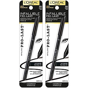 L'Oreal Paris Makeup Infallible Pro-Last Pencil Eyeliner, Waterproof and Smudge-Resistant, Glides on Easily to Create any Look, Black, 2 Count