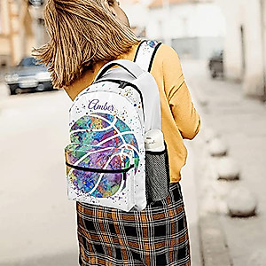 XIUCOO Basketball Watercolor Art Backpack Personalized Name Waterproof for Boys Girls Gift