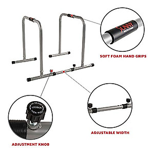 Sunny Health & Fitness SF-BH6507 Dip Station Body Press Parallel Bar with Adjustable Length and Foam Grips