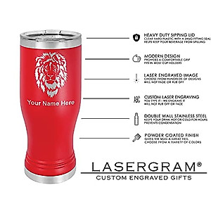 LaserGram 14oz Vacuum Insulated Pilsner Mug, Coat of Arms Dominican Republic, Personalized Engraving Included (Red)