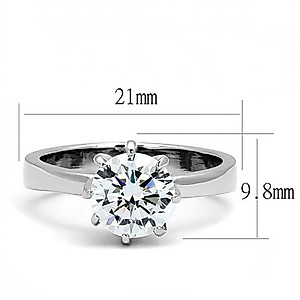 Marimor Jewelry Women's 2.04 Carat Round Solitaire Zirconia Stainless Steel Engagement Ring Size 7