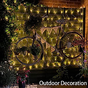 echsoari Battery Operated Net Lights, 100 LED Net Fairy Lights 8 Modes Remote Timer Dimmable Garden Patio Mesh Lighting for Bush Deck Fence Wall Party Wedding Christmas Decor (Warm White)