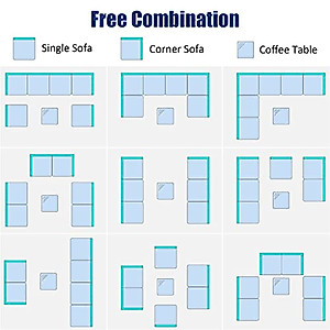 SLNFXC 7PCS Patio Rattan Furniture Set Sectional Sofa Garden Black Cushion Corner Sofas and Single Sofas