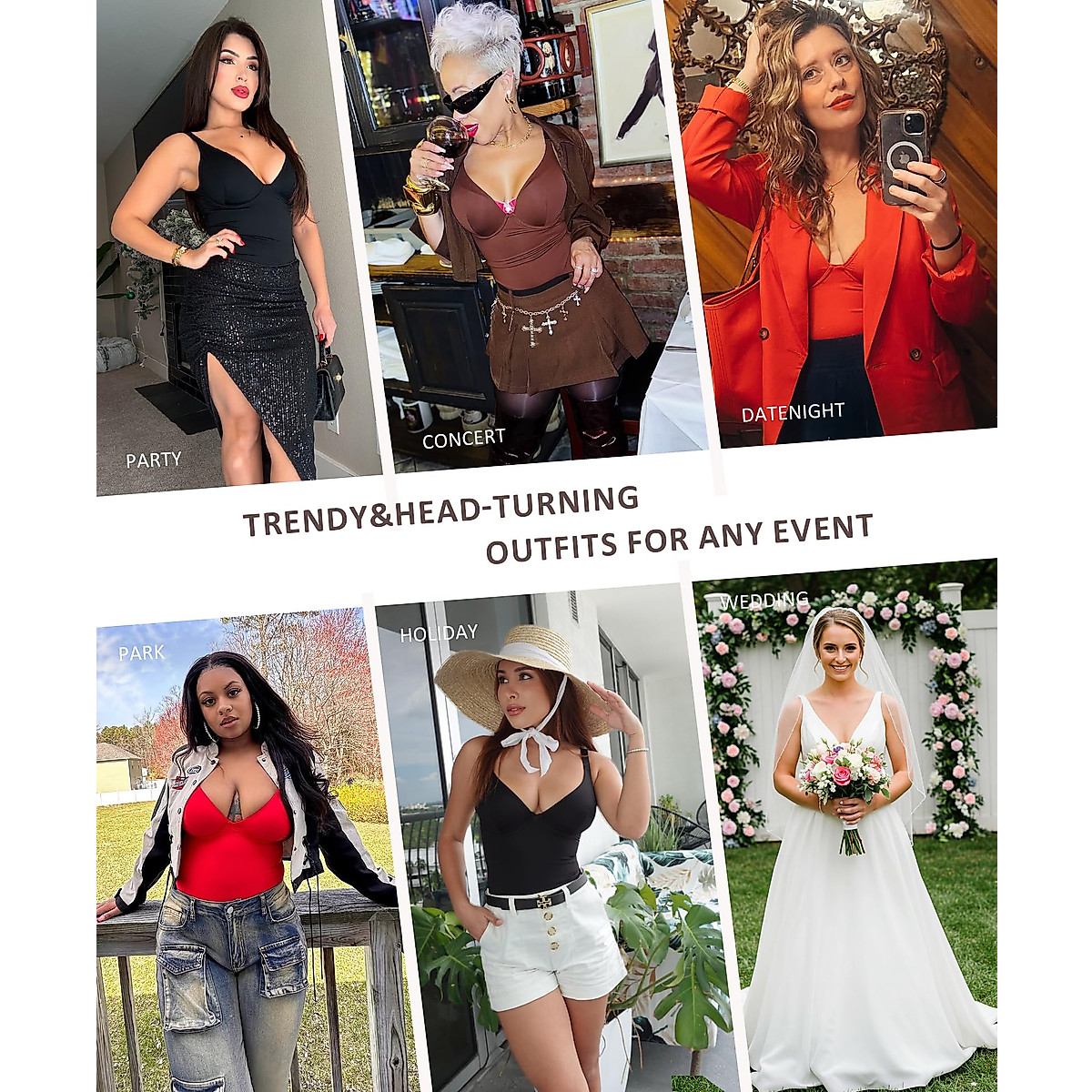 FeelinGirl Shapewear Bodysuits for Women Tummy Control Body Suits Deep V Neck Thong Body Shaper