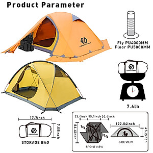 ForestDawn Camping Tent for 2 Person with 3 Aluminum Alloy Poles,Waterproof Windproof 4 Season Tent,Double Layer,Easy Setup,Professional Camping Tent for Outdoor Hiking,Mountaineering,Survival