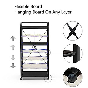 VEDECASA Large 3-Tier Mobile Printer Stand Computer Tower Stand PC Stand CPU Stand Retro Farmhouse Wood Printer Shelf for Home Office Kitchen Organizer Storage with 8 Hooks Caster Wheels (Black)