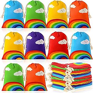24 Pcs Rainbow Gift Bags with Drawstring Party Favor Bag Birthday Supplies Candy Goodie Treat Bag for Birthday Baby Shower Wedding (5 x 7 Inch)