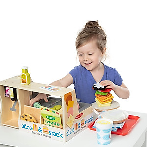 Melissa & Doug Wooden Slice & Stack Sandwich Counter with Deli Slicer – 56-Piece Pretend Play Wooden Food Toys, Kitchen Food Set For Toddlers And Kids Ages 3+