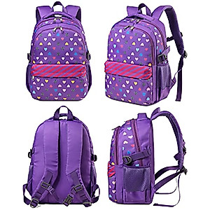 BLUEFAIRY Girls Kindergarten Backpack Set with Lunch Bag Bookbag Kids Preschool Elementary School Bags for Child Teens Lightweight Waterproof Nylon Sturdy Gifts Large Pocket 15 inch(Purple & Blue)
