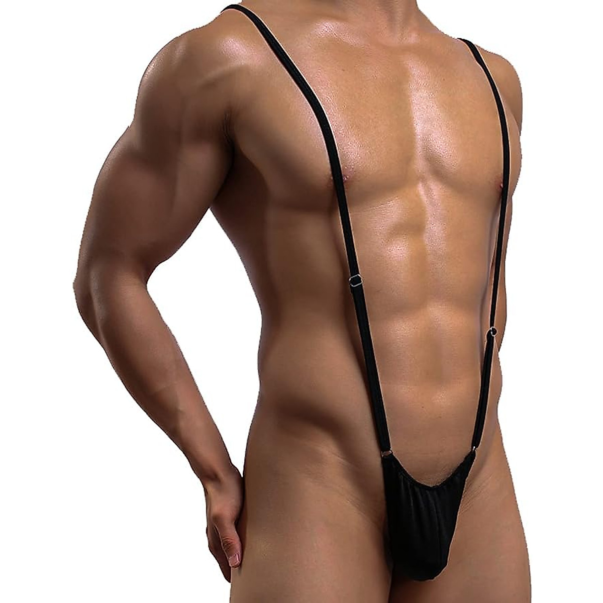 FRENZCOY Black Sexy Men's Underwear Sexy Thong Jockstrap Flap Front Stretch Bulge Pouch Brief One Size