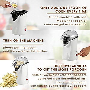 Air Popper Popcorn Maker, 4 Cups, 1200W Hot Air Popcorn Popper with Measuring Cup and Top Lid, Air Popper Popcorn Maker No Oil, Air Popcorn Machine for Home, Family, Kids/Bpa-Fre(White)