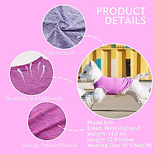 KYEESE 2 Pack Dog Shirts Quick Dry Soft Stretchy Sun Protection Dog T-Shirts with Reflective Label Tank Top Sleeveless Vest Dog Clothes for Small Medium Dogs, Large, Purple+Pink