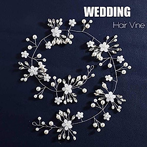 Unicra Flower Bride Wedding Hair Vine Crystal Bridal Headbands Flower Girls Headpiece Pearl Hair Accessories for Women and Girls (Silver)
