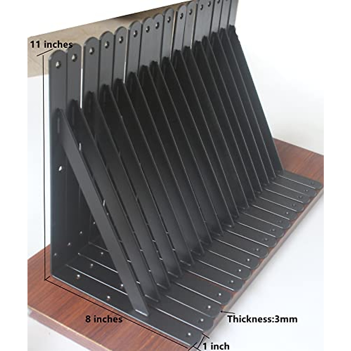 16 Pack L11" x H 8" Black Heavy Duty Shelf Brackets with Screws Metal Shelf Brackets Shelf Support Angle Brackets for Shelves L Brackets Heavy Duty Floating Shelf Brackets