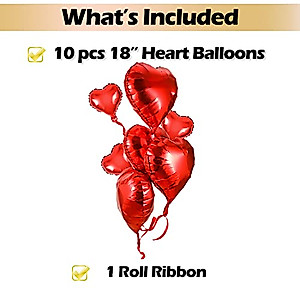 Heart Love Foil Balloon 18 inch, Helium Support Valentines Day Wedding Bridal Engagement Party Anniversary Decorations (10 pcs 18")