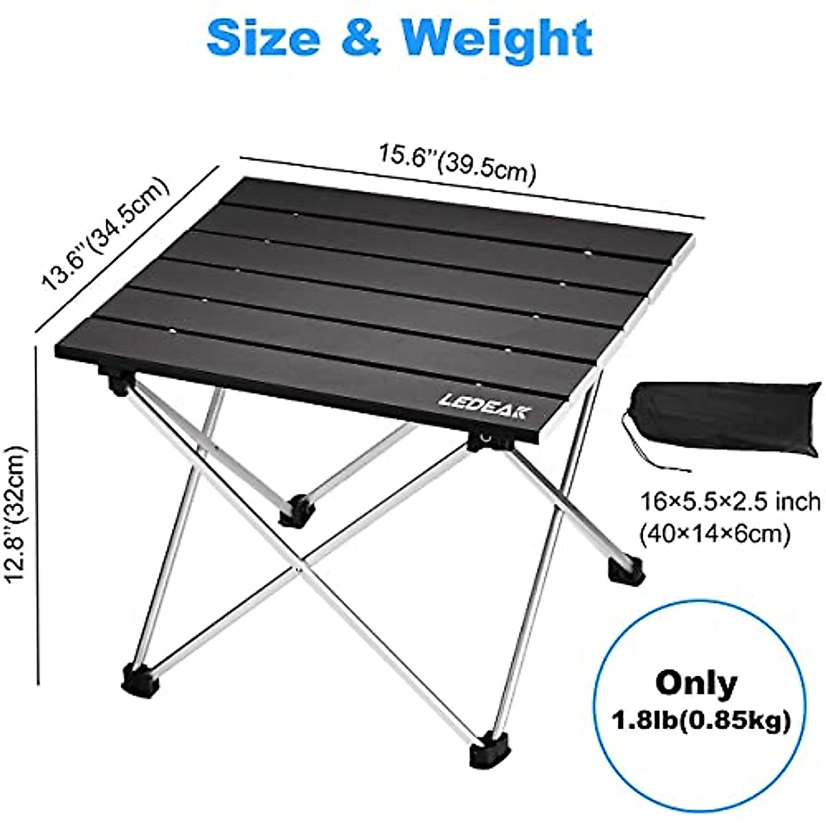 Ledeak Portable Camping Table, Small Ultralight Folding Table with Aluminum Table Top and Carry Bag, Easy to Carry, Perfect for Outdoor, Picnic, BBQ, Cooking, Festival, Beach, Home Use