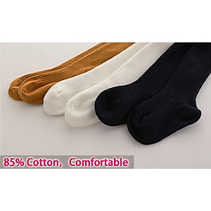 CECORC Baby Tights – Thick Toddlers Girl Leggings–Seamless Cable Knit Cotton Stockings – Infants Pantyhose 3 Pack, 0-6 Months, White+Black+Ginger