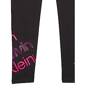 Calvin Klein Girls' Legacy Performance Leggings, Black/Pink, 8-10