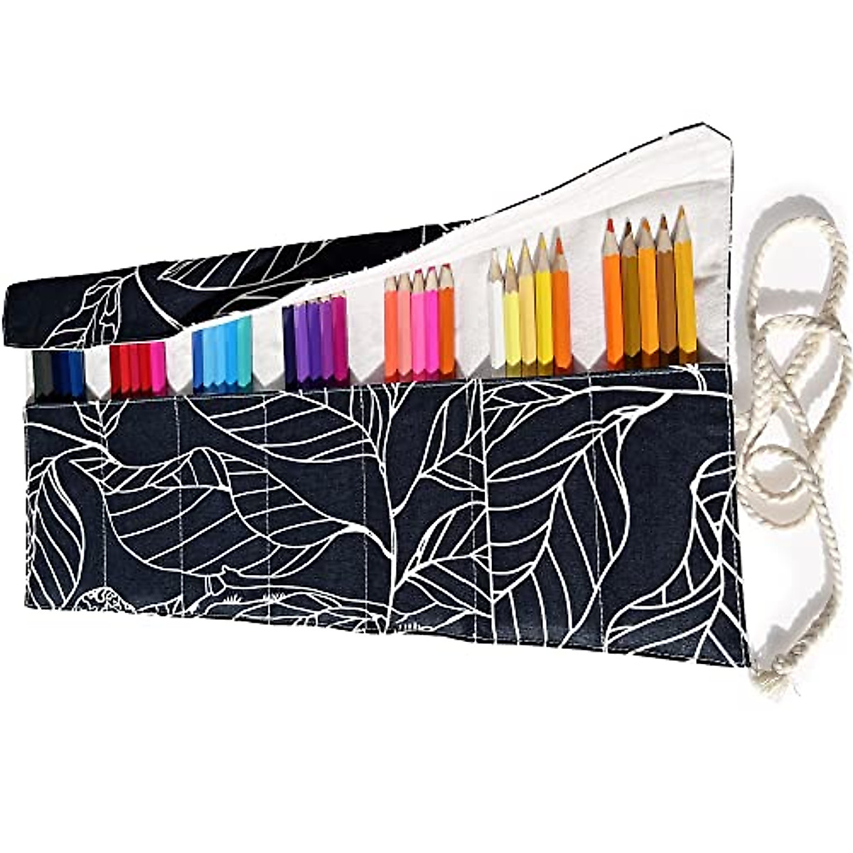 WAWAJIA Creative Canvas Roll Up Pencil Case Large Capacity Pen Pencil Pouch Holder Color Pencils Wrap Stationery Case 36/48 Slots（NO Pencil Included） (36 Slots)