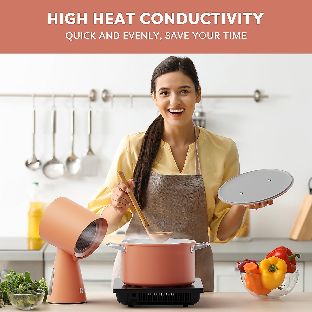 CIARRA Nonstick Dutch Oven with Lid, 6.2 QT Ceramic Dutch Oven with Dual Handles, Non Toxic, PTFE & PFOA Free, Oven Safe & Compatible with All Stovetops, Orange