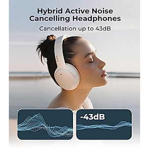 Edifier W820NB Plus Hybrid Active Noise Cancelling Headphones - LDAC Codec - Hi-Res Audio Wireless & Wired - Fast Charge - Over Ear Bluetooth V5.2 Headphones for Travel/Home/Office- Ivory