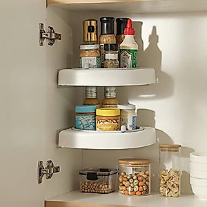 Feilifan Corner Shower Caddy, Plastic 360 Rotating Shower Organizer with Hooks, Bathroom Adhesive Shelf for Shower, Waterproof Shower Shelves for Washroom Toilet Kitchen, Max Hold 15 lbs, White