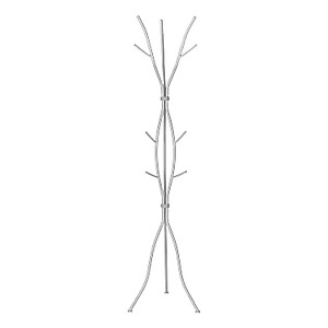 Monarch Specialties I 2061 Coat Rack, Hall Tree, Free Standing, 11 Hooks, Entryway, 74" H, Bedroom, Metal, Grey, Contemporary, Modern