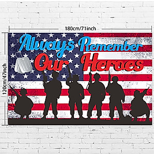 Always Remember Our Heroes Airman Soldiers Banner Stars Red White and Blue Stripes Theme Decor for Retirement Ceremony American Military Veteran Retired Going Away Party Supplies Decorations Backdrop