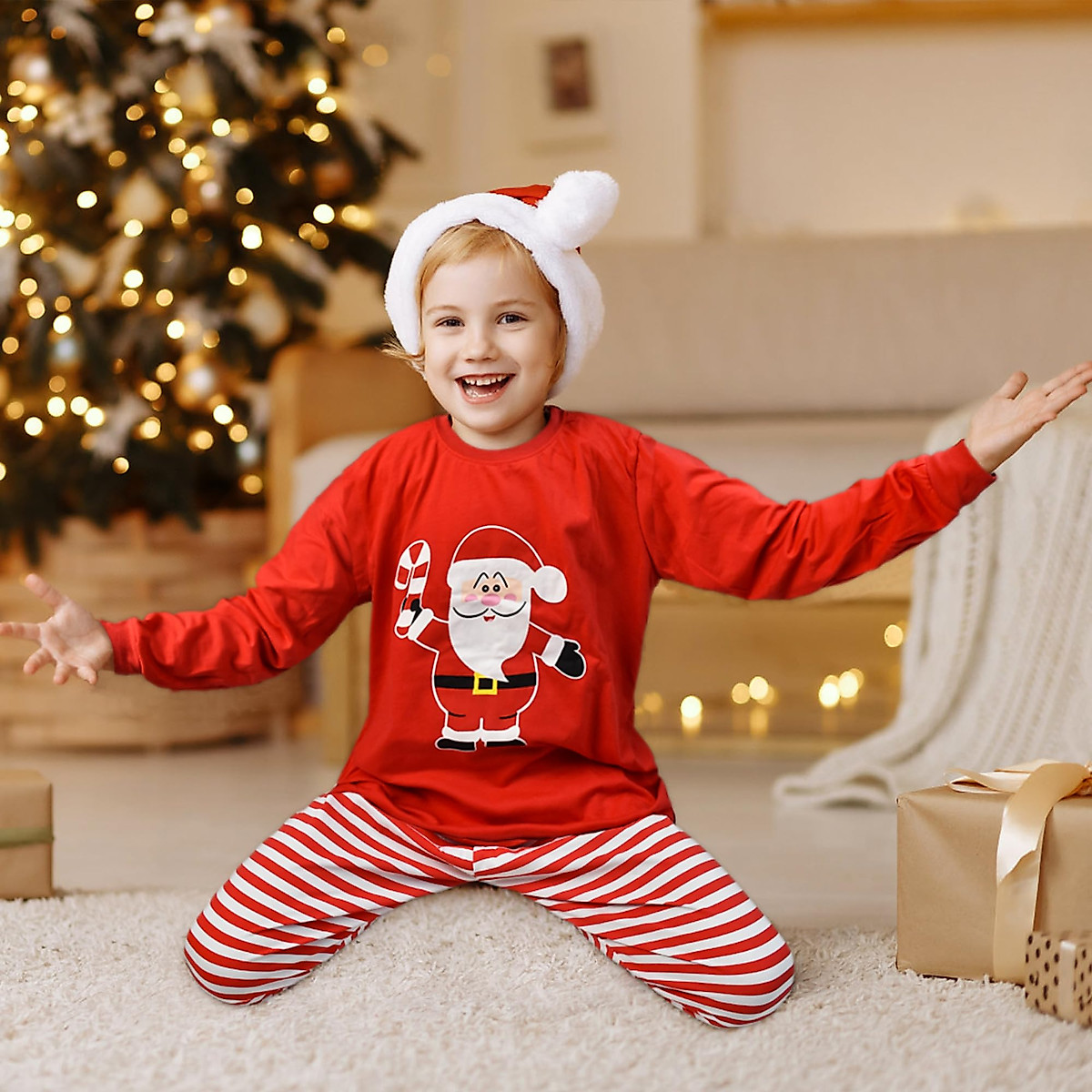 HYCLES Christmas Pajamas for Kids Girls Holiday Long Sleeve Sleepwear Santa Cotton Pajamas Sets for 2-12Y Boys/Toddler Pjs