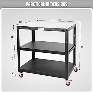 Feasto Large Movable Pizza Oven Table for Outdoor, 36''x 24'' Tabletop Stainless Steel Grill Cart with Wheels, 3-Shelf Outdoor Kitchen Prep Table Pizza Oven Stand on Wheels for Ooni 16, Blackstone