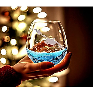 Orca Whale Gifts, Christmas Gifts for Mom, Killer Whale Orca Handmade Etched Crackle Wine Glass Orca Gifts for Beach Party