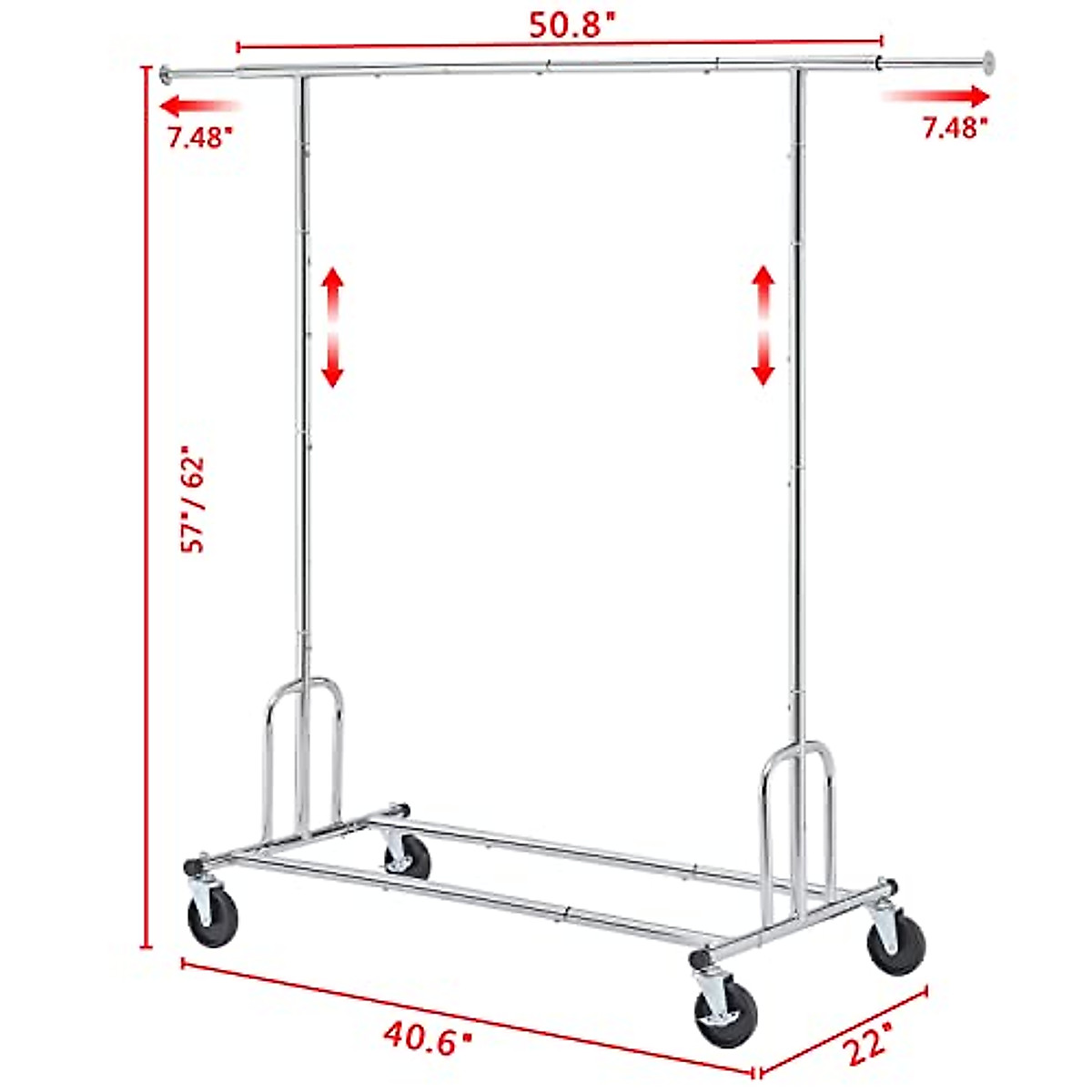 Tajsoon Heavy Duty Clothes Rack,Foldable Garment Rack,Freestanding Commercial Clothing Rack,Adjustable Rolling Clothes Organizer With Wheels And Bottom Storage Display Shelf,Metal,Stackable,Chrome…