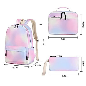 Imyth 3Pcs colorful Backpack sets for Teen Girls, Cute Bookbag School Daypacks for Elementary Middle Students (Rainbow)