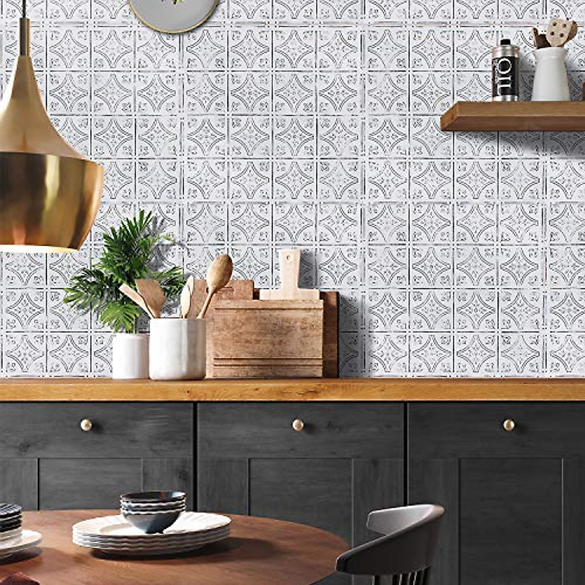 Holydecot Tin Wall Tiles Nail-Up Ceiling Tiles Stair Riser Kitchen Backsplash - Antique White 12x12 inch Sample