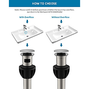 Hibbent 2 Pack Metal Bathroom Sink Drain with Overflow, Pop Up Drain with Detachable Stopper, Stainless Steel Vessel Lavatory Vanity Sink Drain Stopper, Anti-Clogging Drain Strainer, Chrome