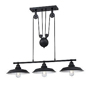 Westinghouse 6332500 Iron Hill Three-Light Indoor Island Pulley Pendant, Finish with Highlights and Metallic Interior, 3, Oil Rubbed Bronze/Bronze