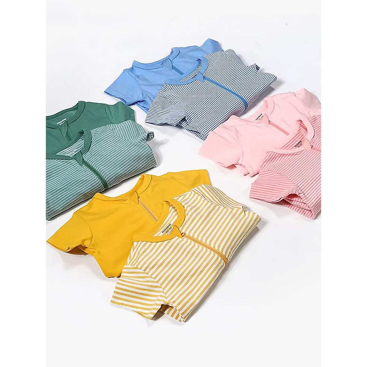 Teach Leanbh Baby Boys Girls 2-Pack Romper Jumpsuits Cotton 2 Way Zipper Short Sleeve Footless Sleep and Play 3-24 Months (Green, 12-18 Months)